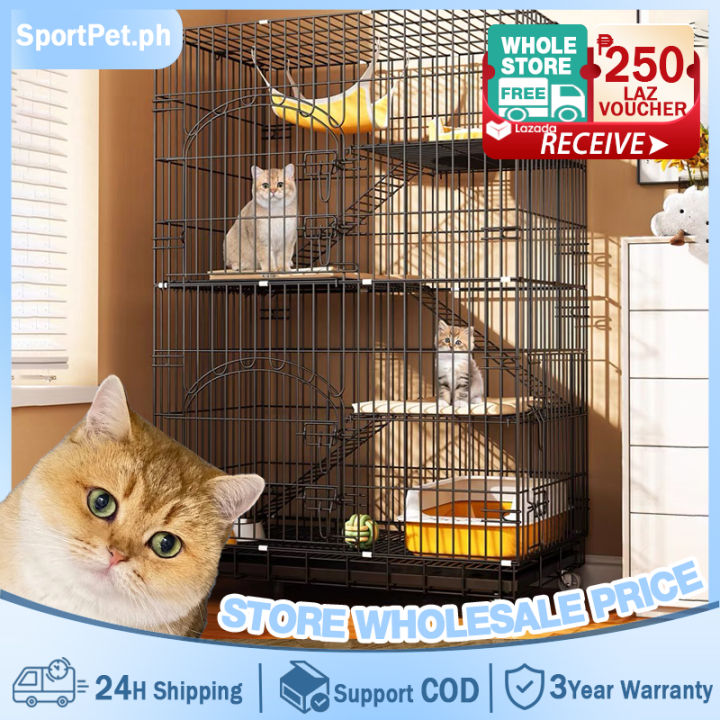 4 Layer Cat Cage With Litter Box Foldable Easy Assemble Cage For Cat ...