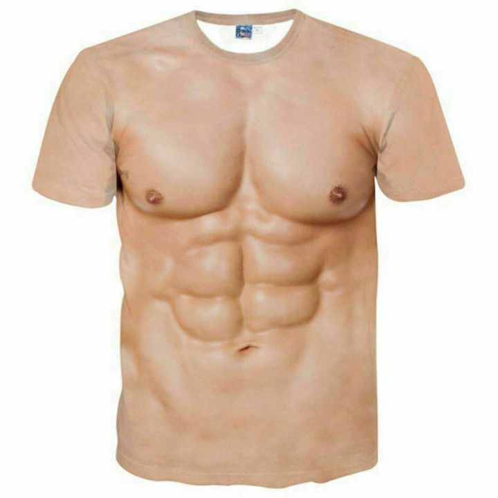 2021 Fashion Funny Cool T-Shirt Men 3D Fake Abs & Muscle Man Full Print ...