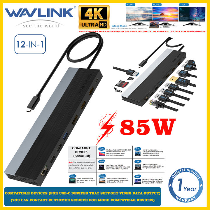 Wavlink 12-in-1 USB C Triple Display Laptop Docking Station Type-C to ...