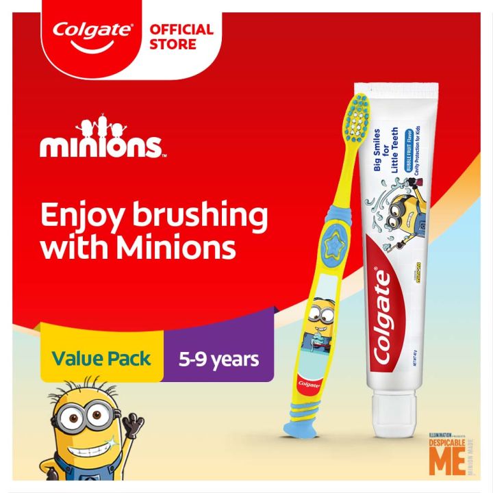 Colgate Kids Minion Toothpaste 40g + Toothbrush 5-9 Years (Ultra Soft ...