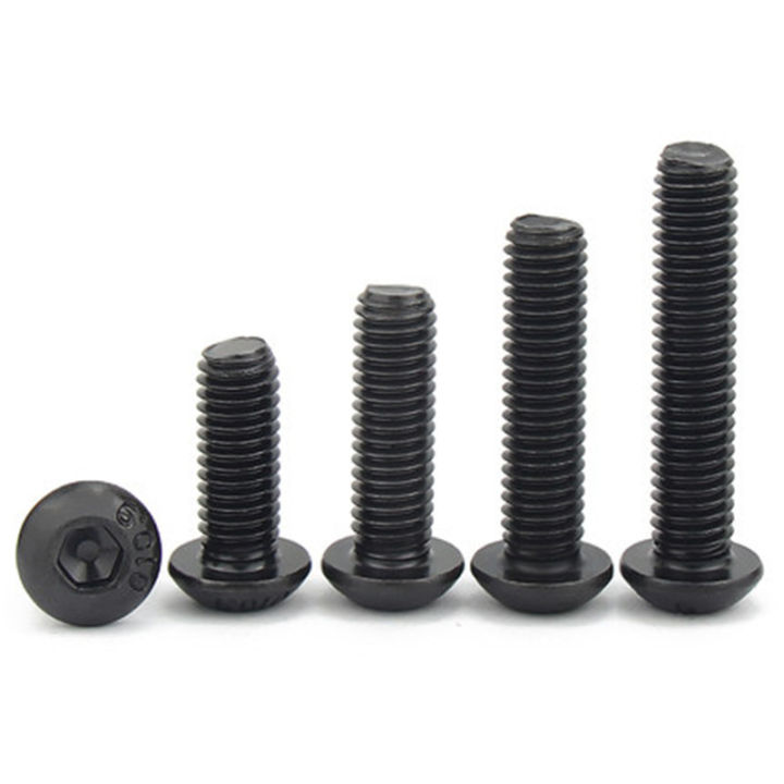 5/10/25/50pcs M2 M2.5 M3 M4 M5 M6 M8 Black 10.9 Steel Allen Socket Button Round Head Screw Bolt ...