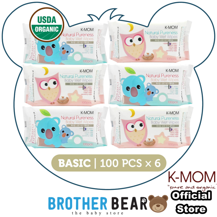 K-MOM Naturefree Wet Tissues Basic 100's - Pack of 6 - Made In Korea ...