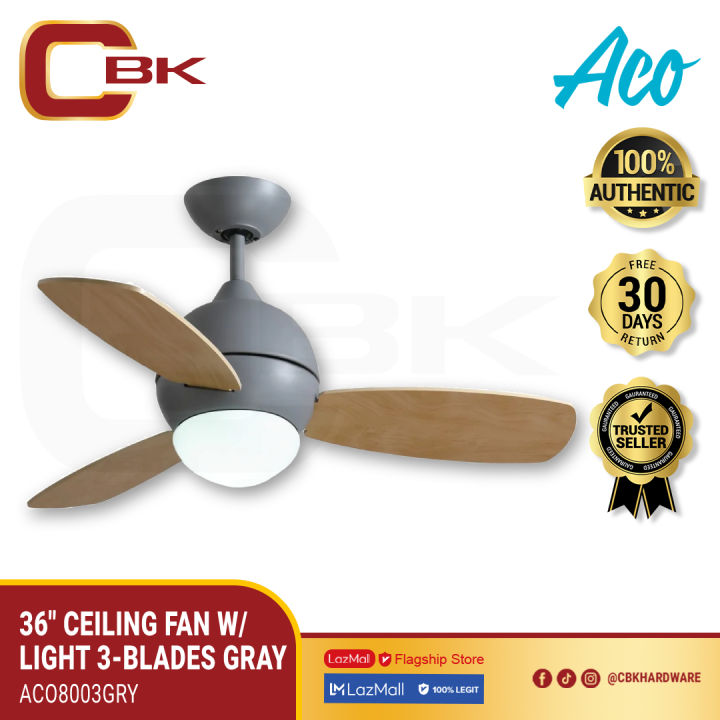 ACO ACO8003GRY CEILING FAN AZURE W/ LIGHT 3-BLD 36" WITH REMOTE - GRAY ...