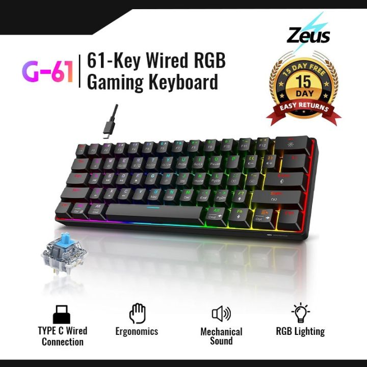 Zeus 61-key Wired C-type Cool mechanical keyboard with blue switch RGB ...