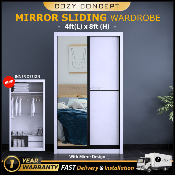 [FREE INSTALL] Almari Baju Full Cermin /Mirror Wardrobe Sliding Door ...