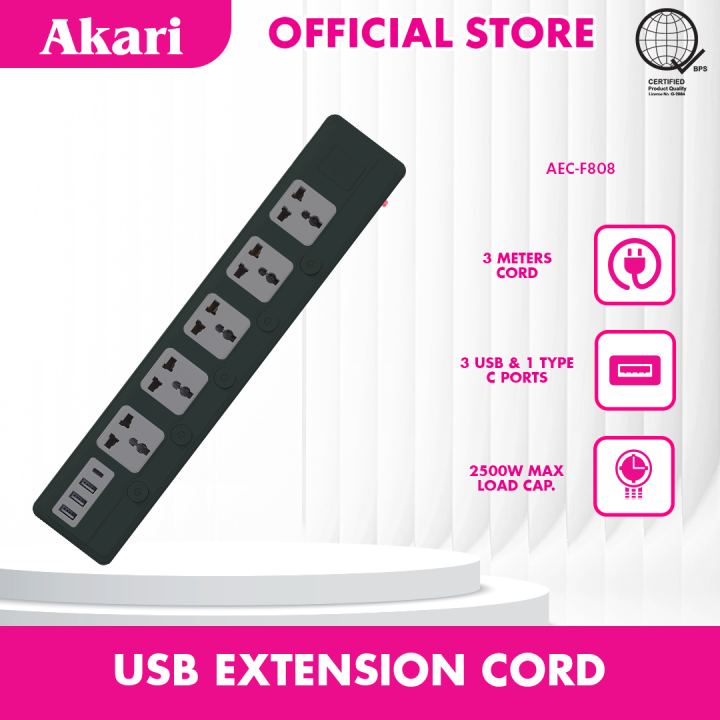 Akari 5 Gang Extension Cord with Surge Protection and Overload ...