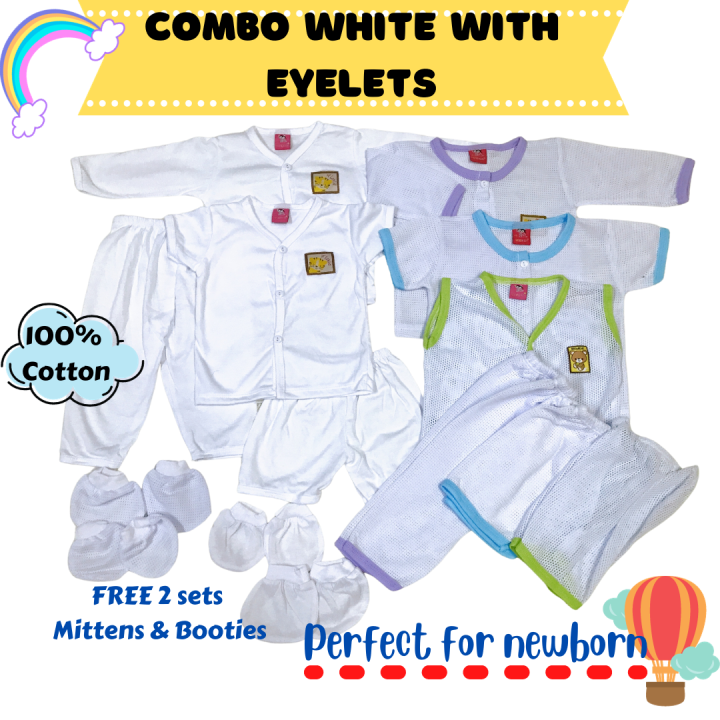 5psg Combo Baju Putih Newborn Baby White Set Pyjamas Eyelet Boy Girl ...