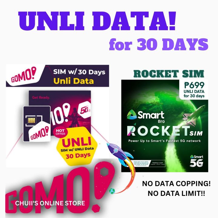 ROCKET SIM and GOMO UNLI DATA FOR 30DAYS /NO DATA COPPING | Lazada PH