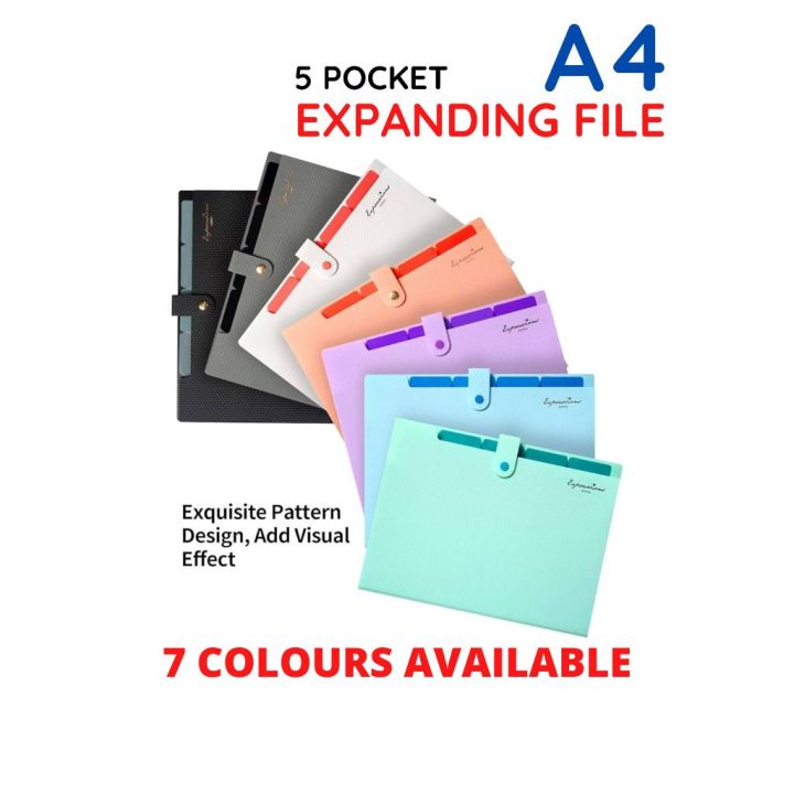 [ 5/8 POCKETS ] A4 BUTTON EXPANDING FILE WITH INDEX LABELS | A4 ...