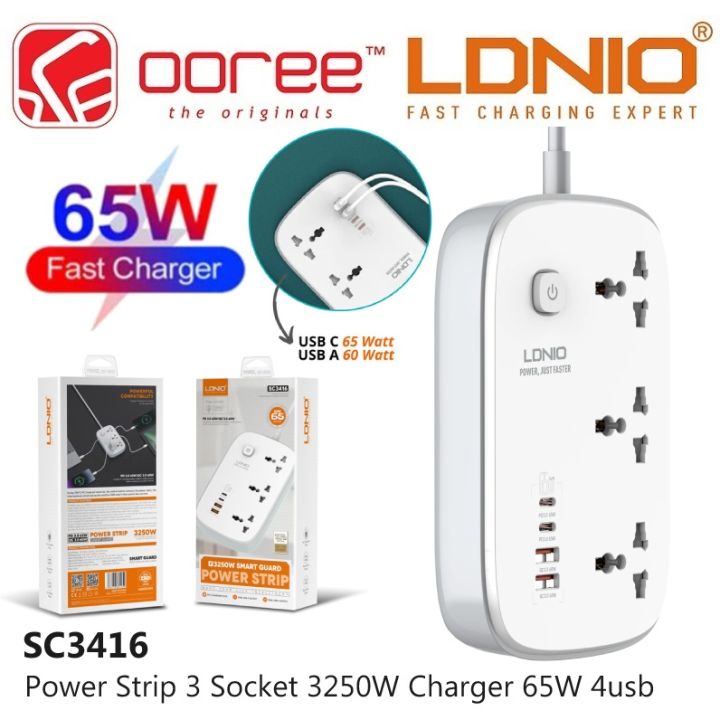 LDNIO SC3416 EXTENSION POWER STRIP 3 UNIVERSAL SOCKET 2 X USB C 65W + 2 ...