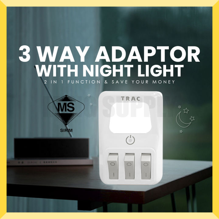 MS_SIRIM 2in1 3 Way Multi Adaptor LED Night Light On Off Switch UK 3 ...