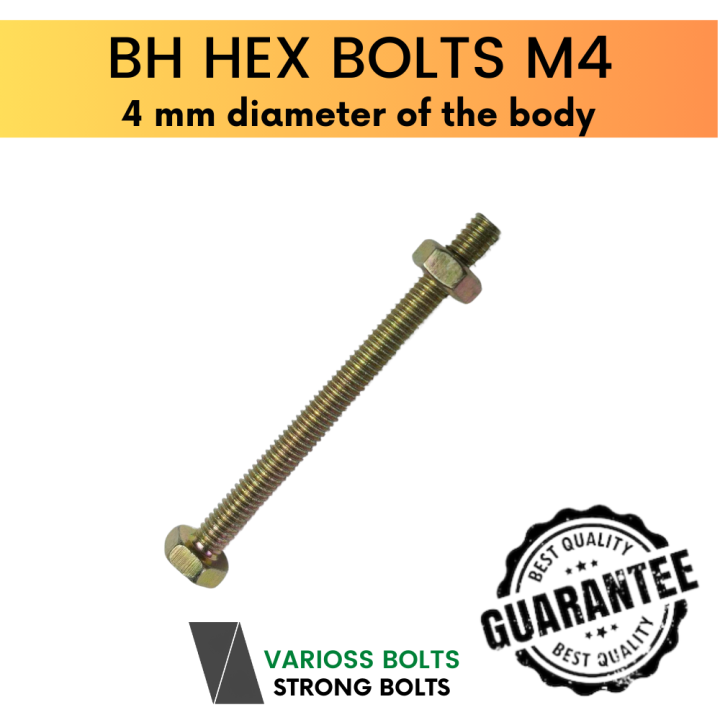 BH M4 or 4 mm diameter Hex Bolt Bolts, Length from 8 mm to 50 mm ...