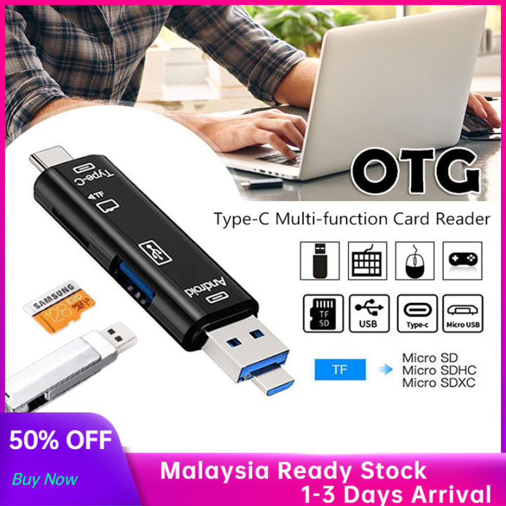 5 in 1Card Reader OTG Adapter USB/Type C/ Micro USB/ TF Memory Card ...