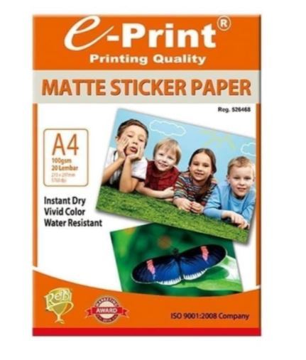 Kertas Foto Stiker e-Print Matte Sticker Photo Paper A4 100 g | Lazada ...