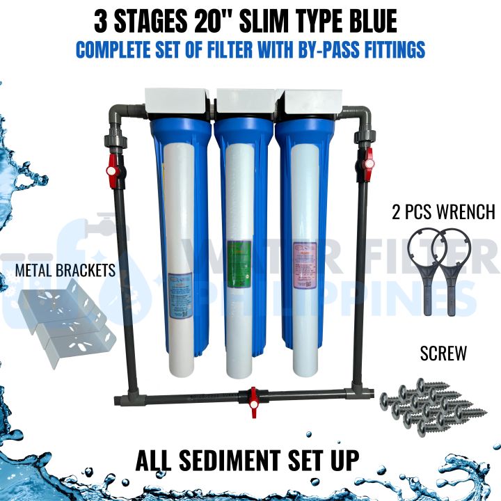 Water Filter 3 Stages 20" Slim Type Complete Set up With By-Pass ...