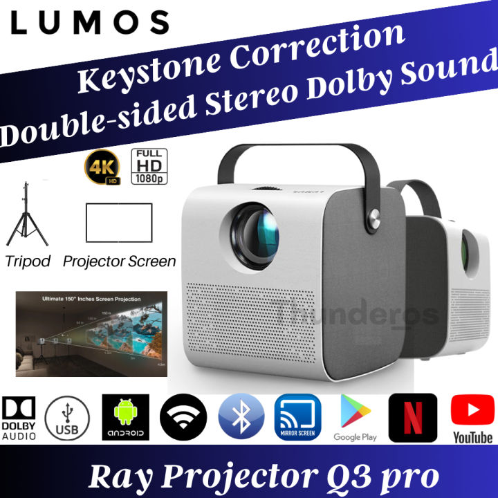 【5 Years Warranty】 Lumos Projector Q3pro Built-in App Android Pro Smart Projector Mini Projector ...