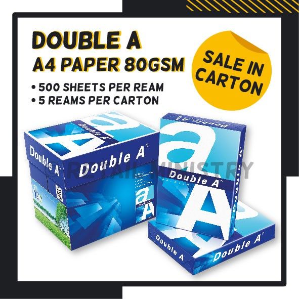 Double A - 80gsm A4 paper(1 Carton / 5 Reams) Premium Copier Double A ...