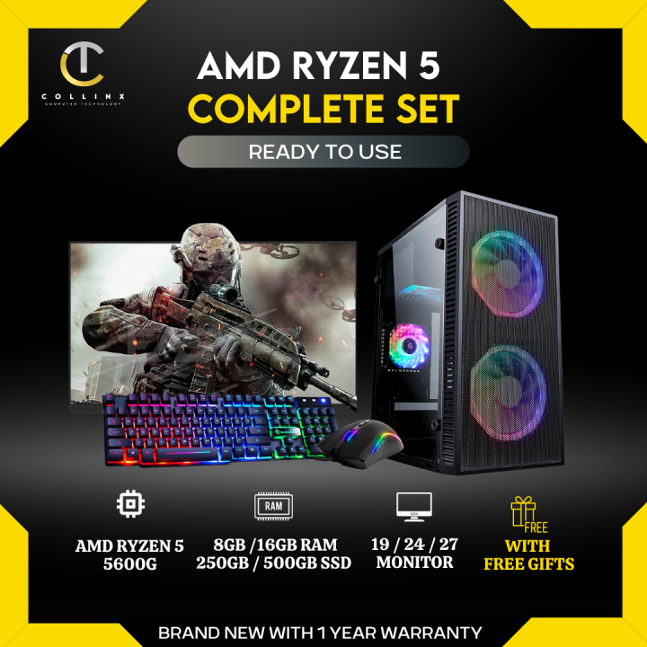 [ COMPLETE PC SET ] AMD Ryzen 5 5600G CPU Desktop Package with Built-in GPU / Prebuilt Unit For ...