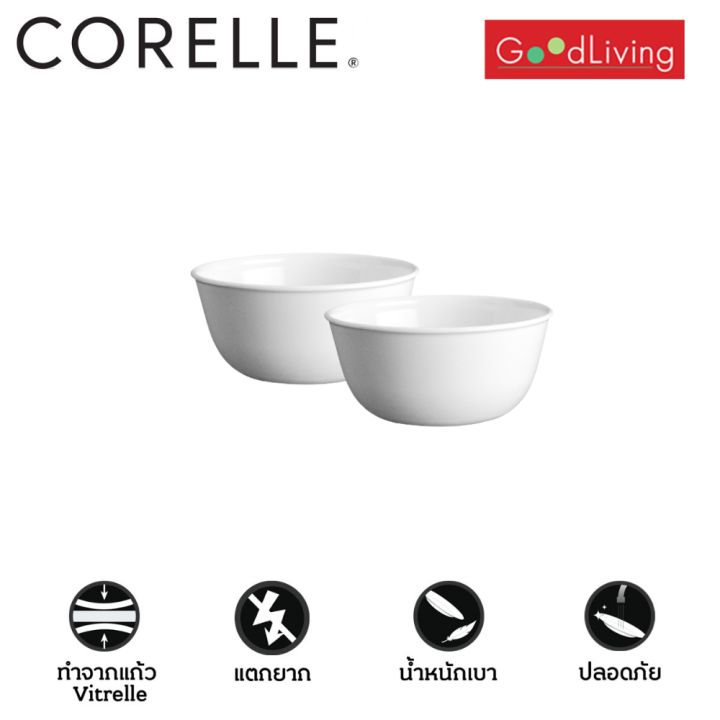 Corelle Just White ชามอาหาร ชามแก้ว ขนาด 3.5 นิ้ว (9.5 cm.) จำนวน 2 ชิ้น [C-03-406-N-LP-2 ...