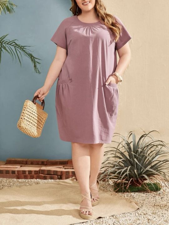 A3236 Miss M Fashion Side Pocket Solid Plus Size Dress | Lazada PH
