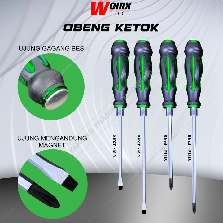 Obeng KETOK Plus Minus Obeng Getok Magnet 6" 8" inch Gagang Fiber Karet ...