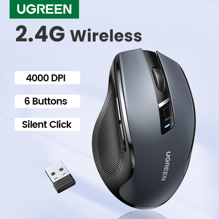 UGREEN Wireless Mouse, 6 Silent Buttons, 2.4G with USB Mini Receiver, 5 ...