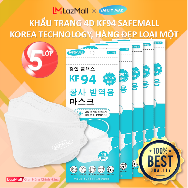 [HOT] Thùng 300/200 chiếc khẩu trang y tế 4D KF94 SafeMall N99+ (màu trắng) Korea Technology, 5 ...