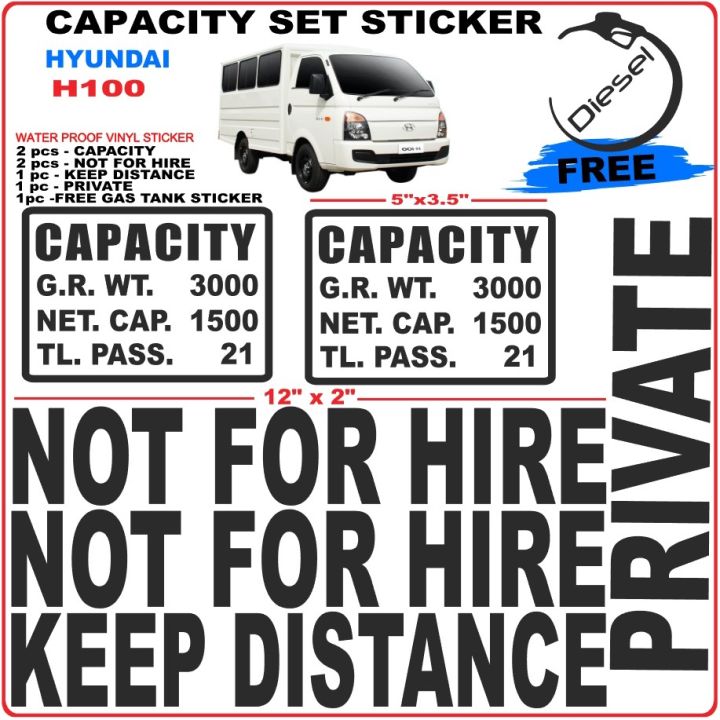 HYUNDAI H100 CAPACITY STICKER SET NOT FOR HIRE / KEEP DISTANCE ...