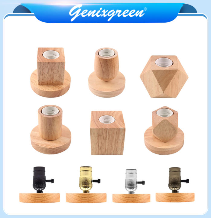 Retro Wood Table Lamp E27 Socket Vintage Desk Lamp Base Holder EU Plug ...