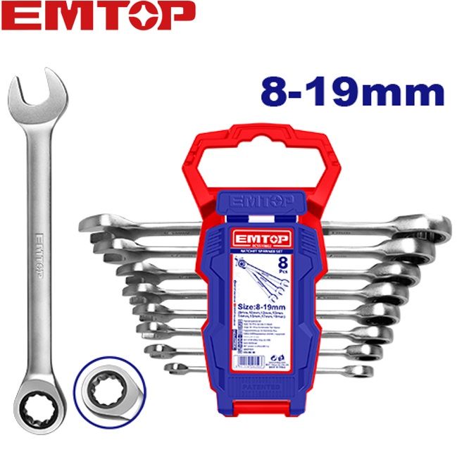 EMTOP ชุดประแจปากตาย แหวนฟรีข้าง 8 ตัวชุด รุ่น ECSS10802 ( Ratchet ...