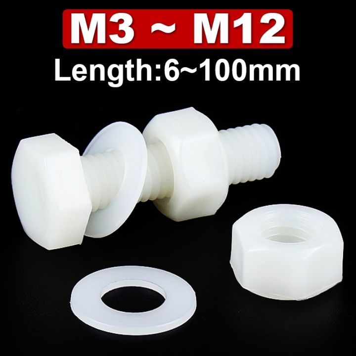 White Nylon Hexagonal Screw Nut Washer set Metric Threaded Hex Head ...