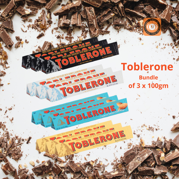 Toblerone Milk Chocolate with Honey & Almond Nougat Bundle of 3 x 100gm ...
