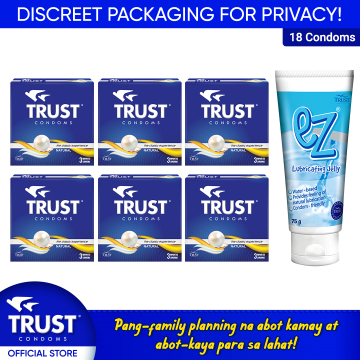 Trust Condom Natural by 3's Pack of 6 & EZ Lubricating Jelly 75g ...
