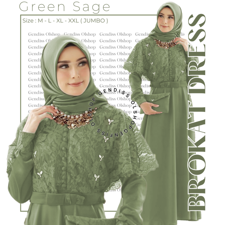 Dress Nadine Brokat Premium || Sage mint dan sage hijau sage jotun ...