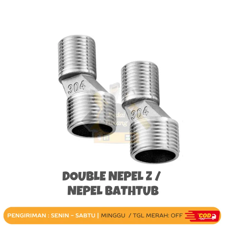 KEDAI TUKANG Double Nepel Kran Bathtub Keran Air Panas Drat Luar 3/4 x ...