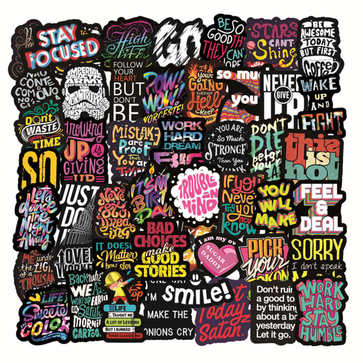 50pcs Graffiti Quotes Waterproof sticker set phone luggage laptop water ...