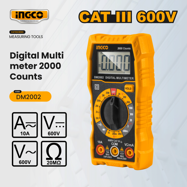 Ingco 600V Digital Multimeter Tester Electrical Test Tool CAT.III ...