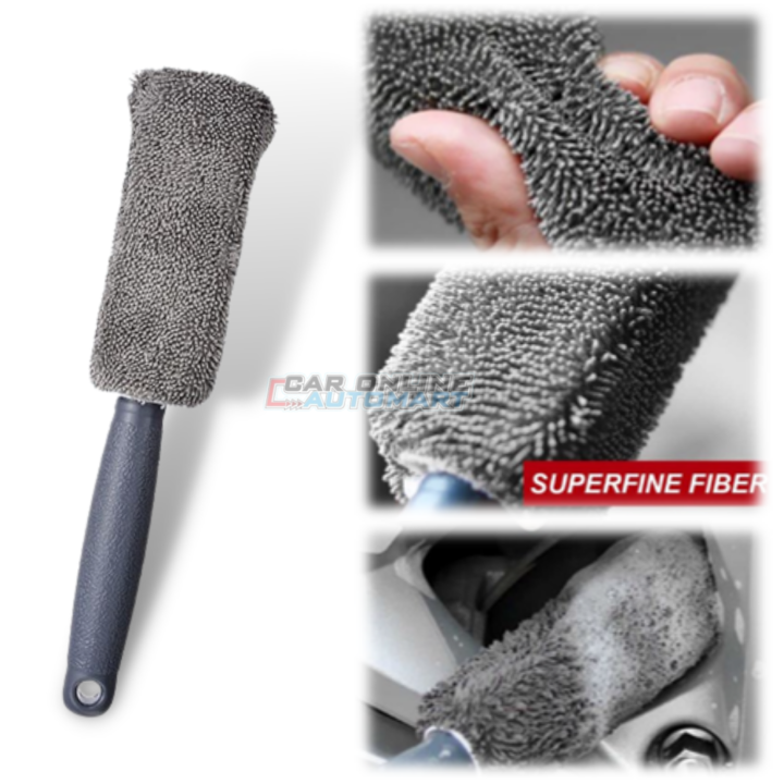 Car Wash Soft Microfiber Car Wheel Tyre Rim Brush Grey (Plastic Handle ...