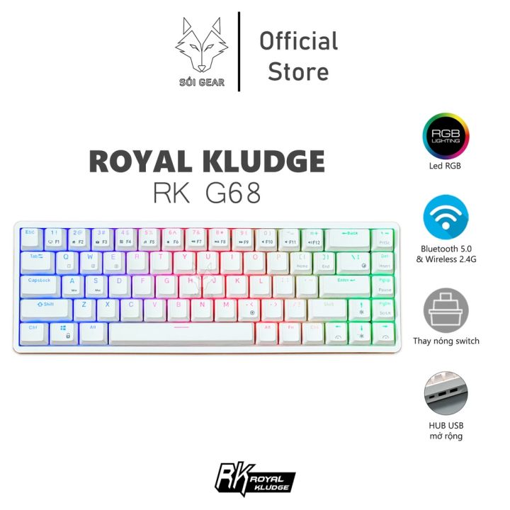 Bàn phím cơ không dây Royal Kludge RK G68 HOTSWAP, Led RGB, Type C, Bluetooth 5.0, Wireless 2.4G ...