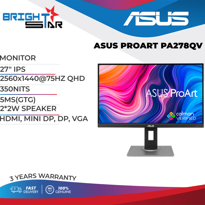 ASUS PROART PA278QV / 27" IPS / 2560x1440@75HZ QHD / 350NITS / 5MS(GTG ...