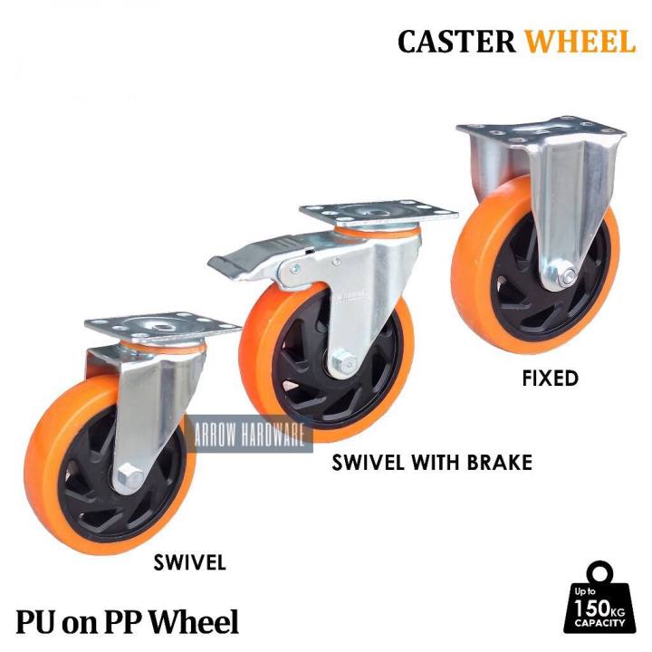 Heavy Duty PU Caster Wheel 2/3/4/5-inches Swivel, Swivel w/ Brake and Fixed (Pushcart Trolley ...