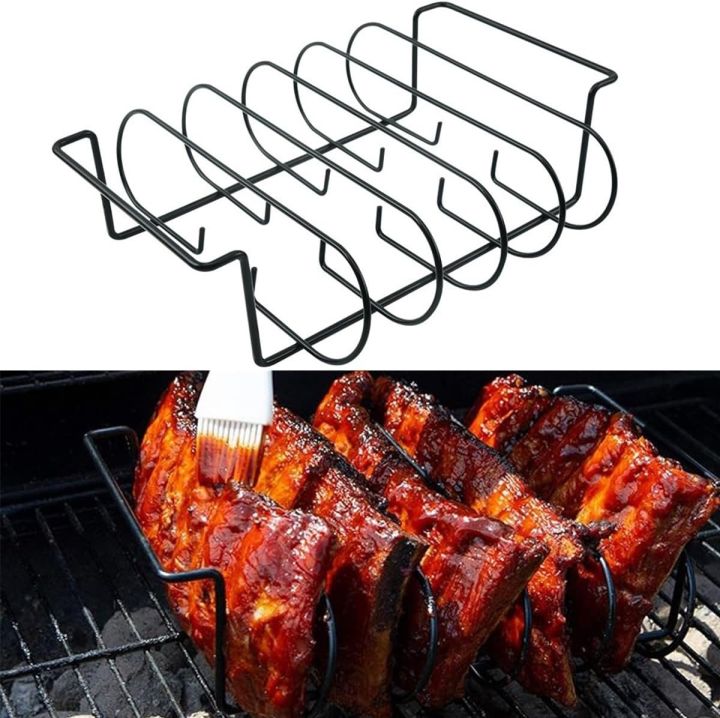 Gohrai non-stick stainless steel rib rack for and grilling, holds 4 rib ...
