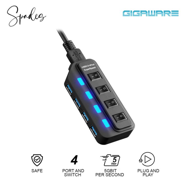 Gigaware USB 3.0 Hub USB Splitter One Drag 4 Ports Hub High Speed ...