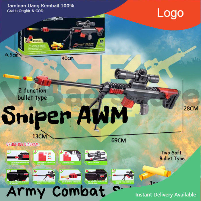 Pistol Nerf AWM Rambo Akm M416 Shotgun QBZ PUBG Free Fire CODM Peluru Busa Asap Proyektor ...