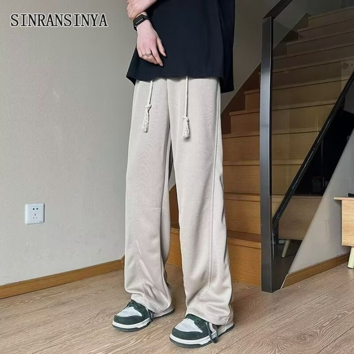 SINRANSINYA丨กางเกงสำหรับผู้ชาย-ต้นฤดูใบไม้ผลิขากว้างหล่อคู่หลวมกางเกง ...