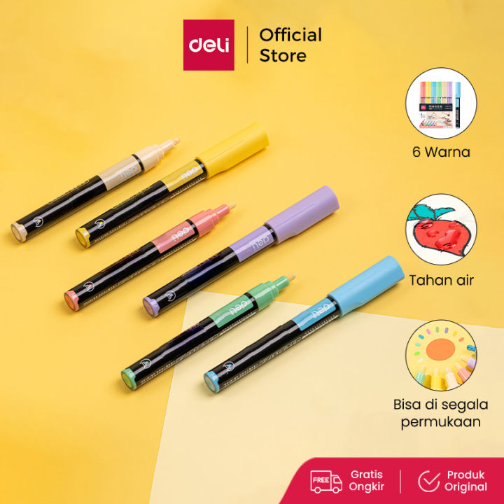 Deli Acrylic Marker / Spidol Akrilik Papan Tulis / Kaca 6 Warna Pastel ...