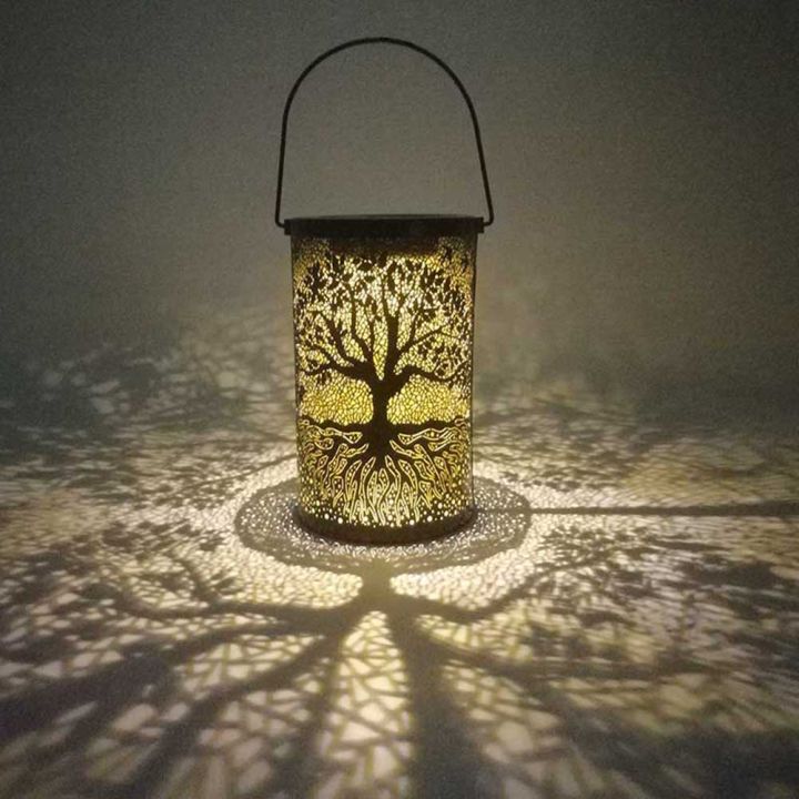 LED Solar Lantern Light Hollow Tree Shadow Projection Light Wrought ...