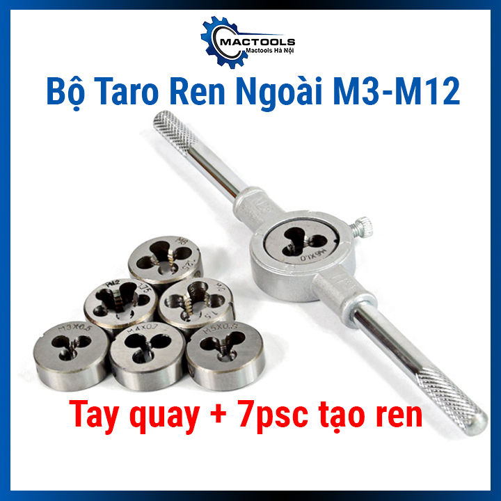 Bộ taro ren ngoài tay quay và 7 chi tiết tạo ren M3 / M4 / M5 / M6 / M8 ...