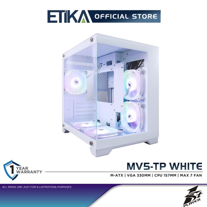 1st Player MV5-TP White | Micro ATX Double Sided Tempered Glass Gaming ...