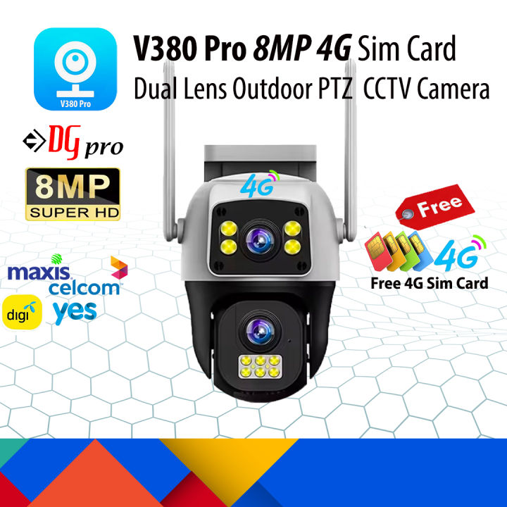 V380 PRO 4G Sim Card 8MP Dual Lens Weatherproof Outdoor PTZ Wireless ...